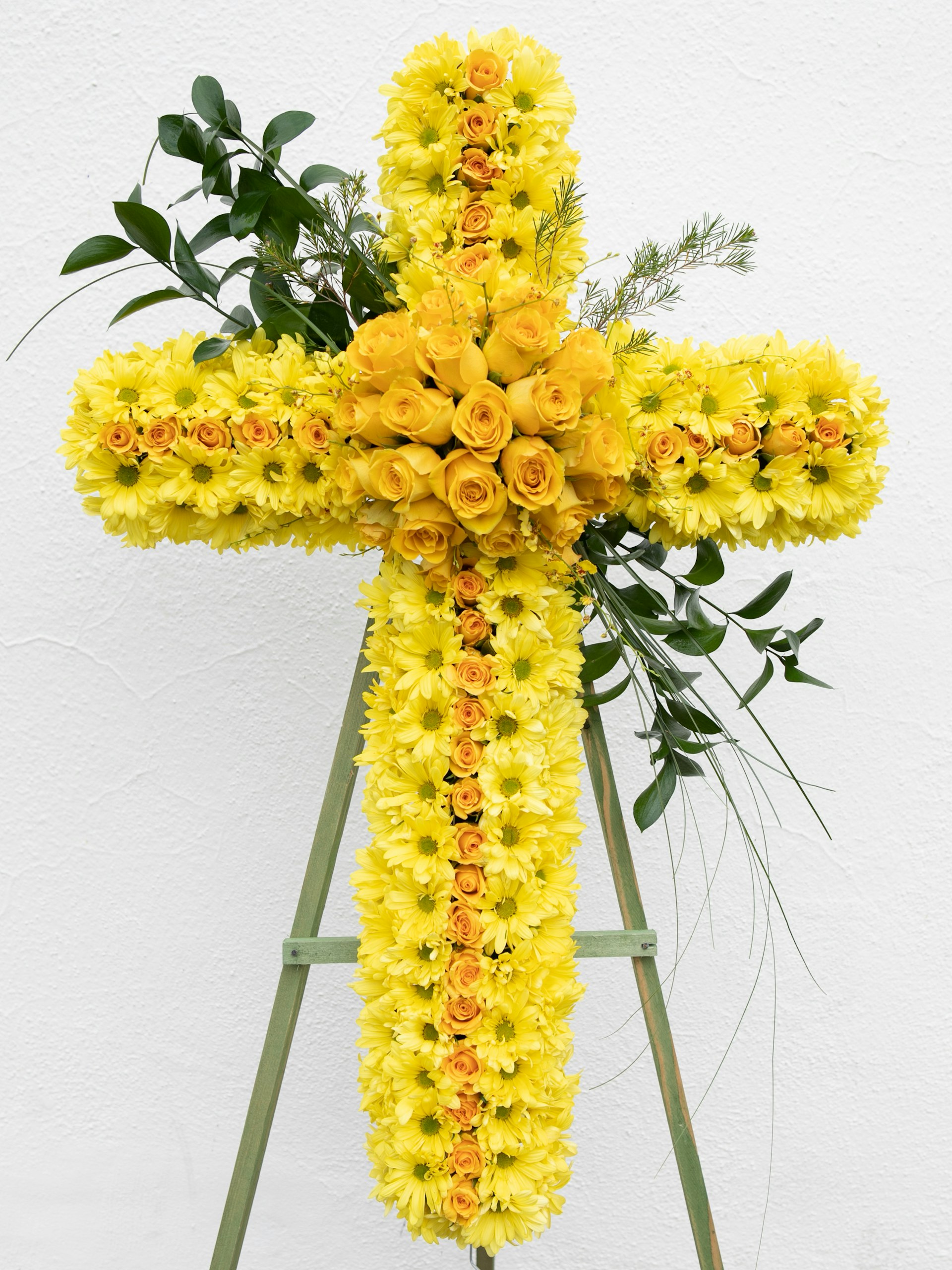 A Spectacular Yellow And White Funeral Cross | French Florist